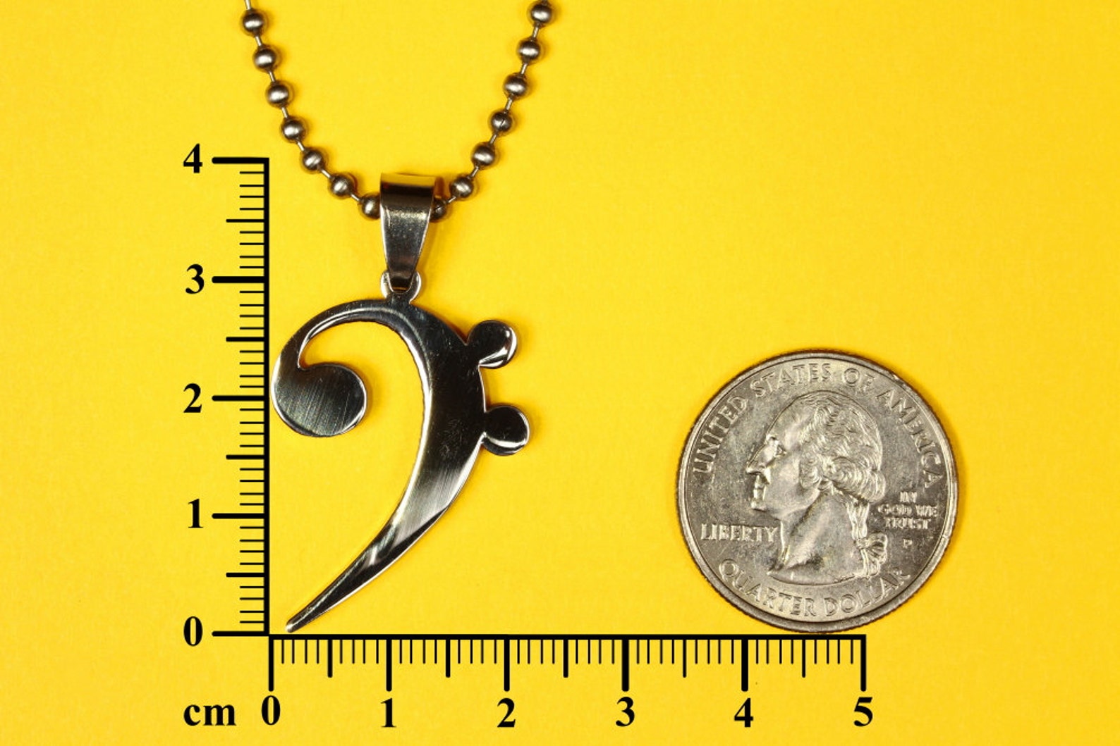 Bass Clef Music Pendant, Stainless Steel, Shiny Polished Finish Charm ...