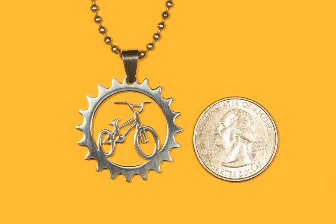 BMX Bicycle in Gear Pendant, Stainless Steel, Shiny Polished Finish ...