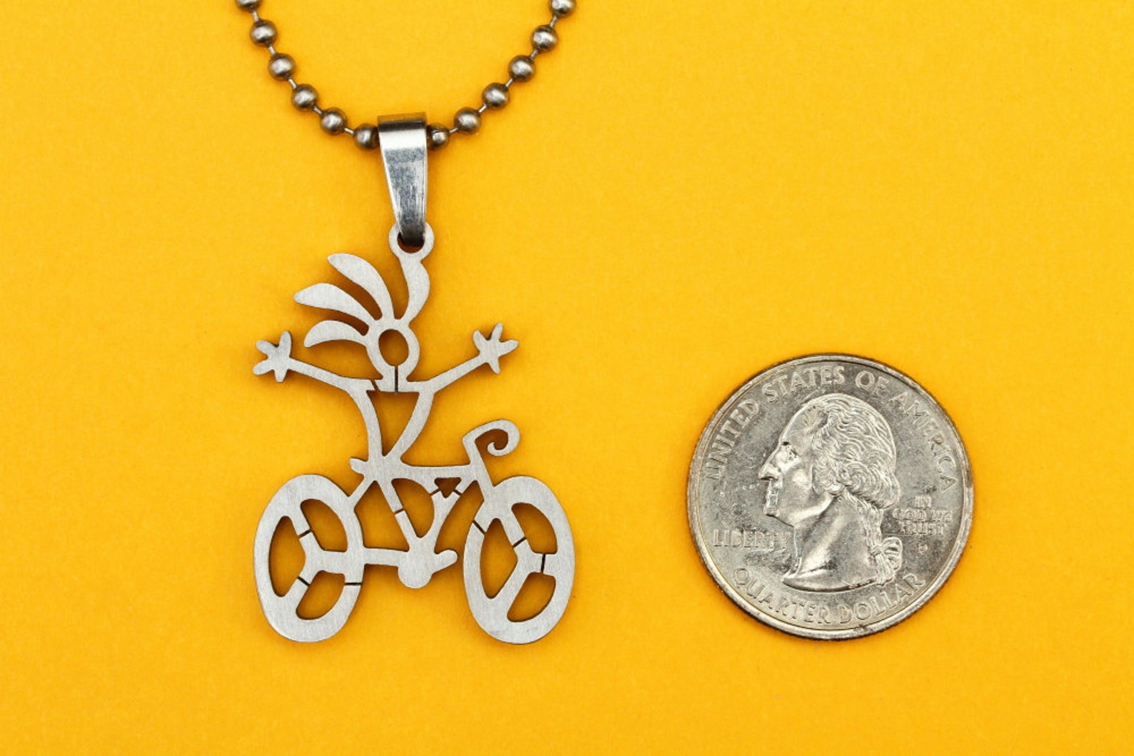 Kokopelli Bike Victory Pendant, Stainless Steel, Matte Finish Charm ...
