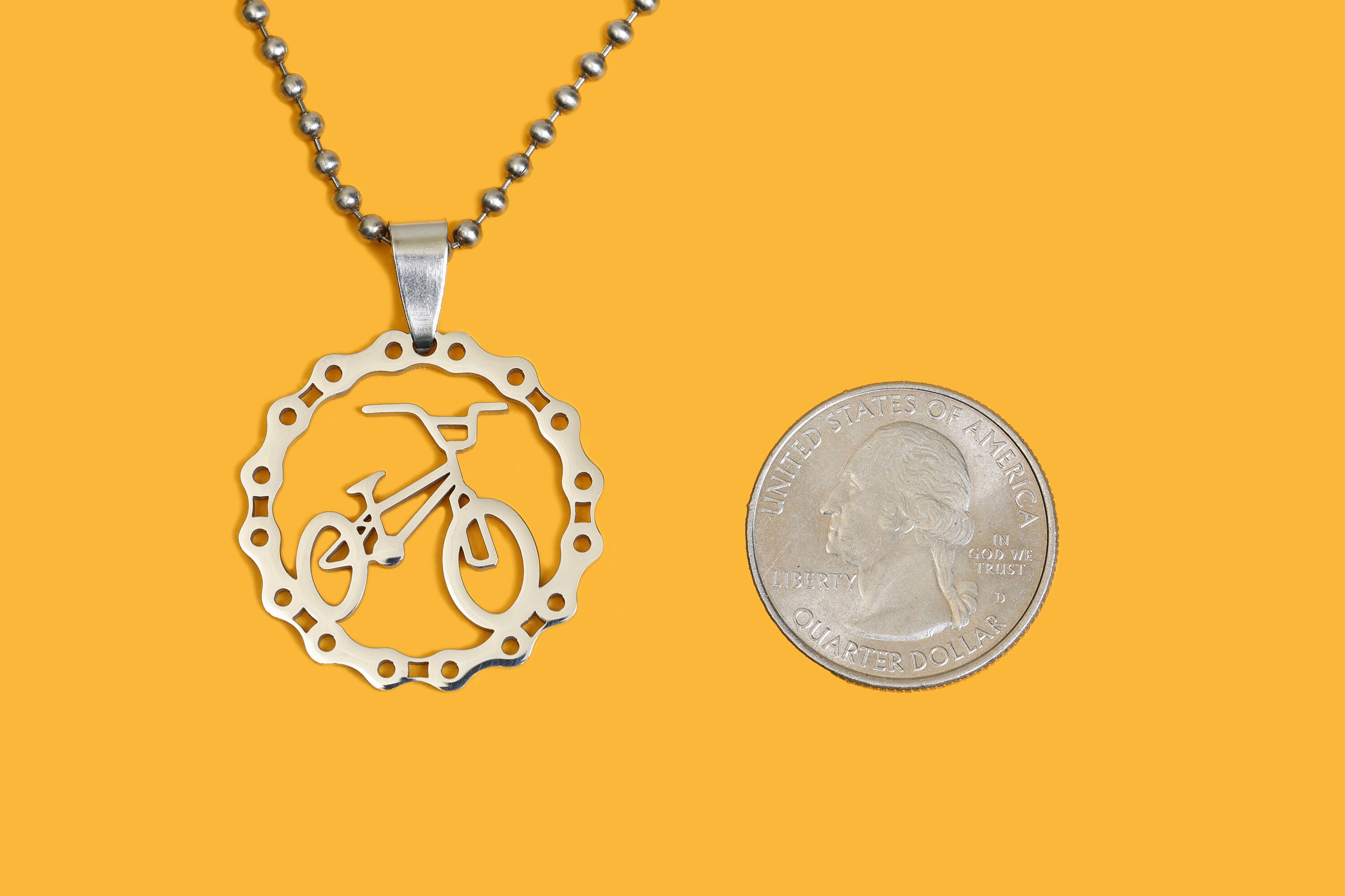 BMX Bike in Circle Chain Pendant, Stainless Steel, Shiny Polished ...