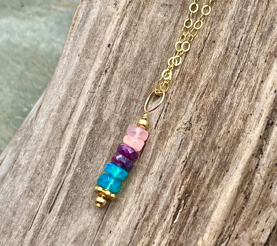 Petite Multi Color Ethiopian Opal Necklace, Gold Filled, Opal Necklace ...
