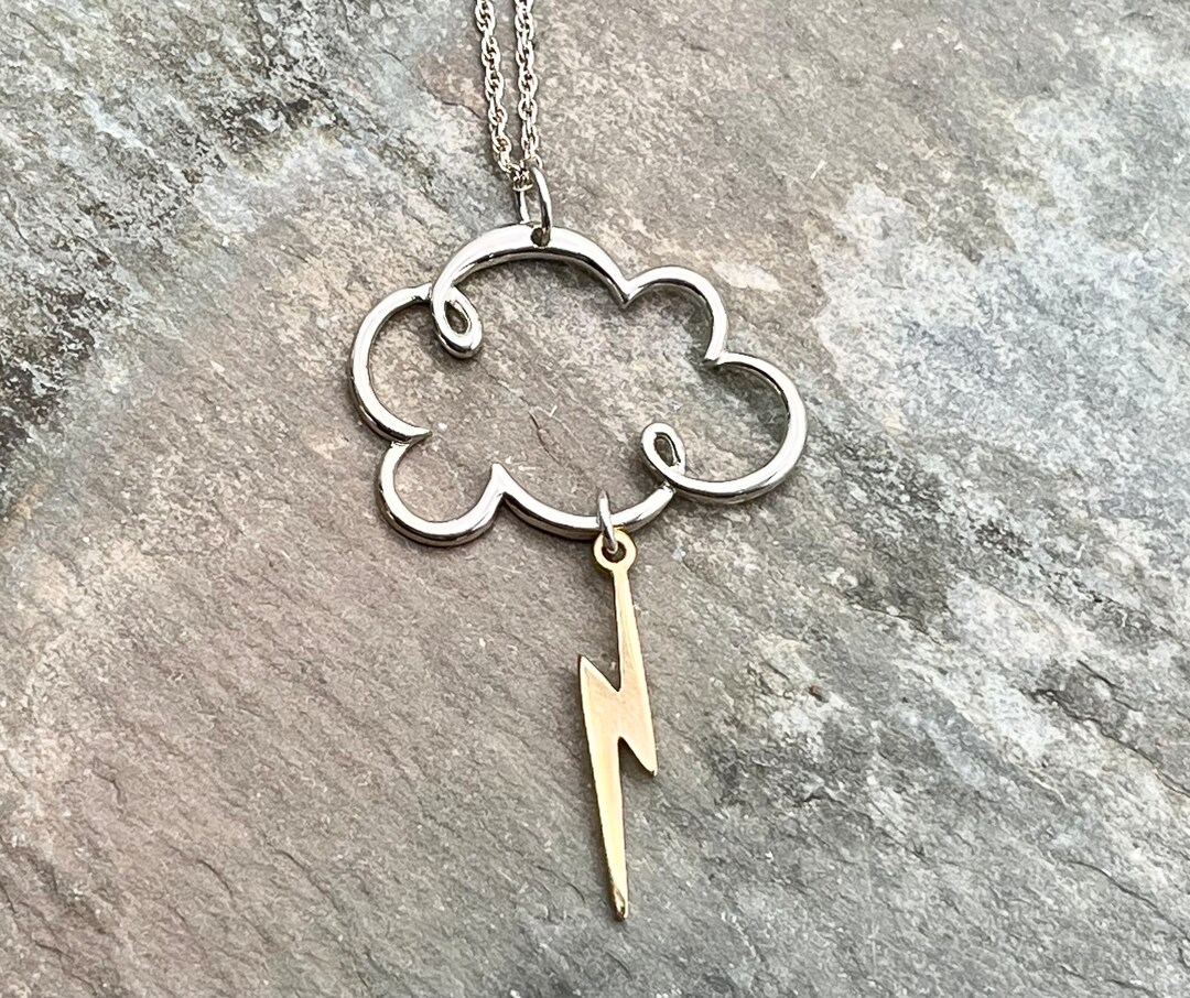 Rain Cloud Necklace, Sterling Silver, Thunderstorm, Lightning Necklace ...