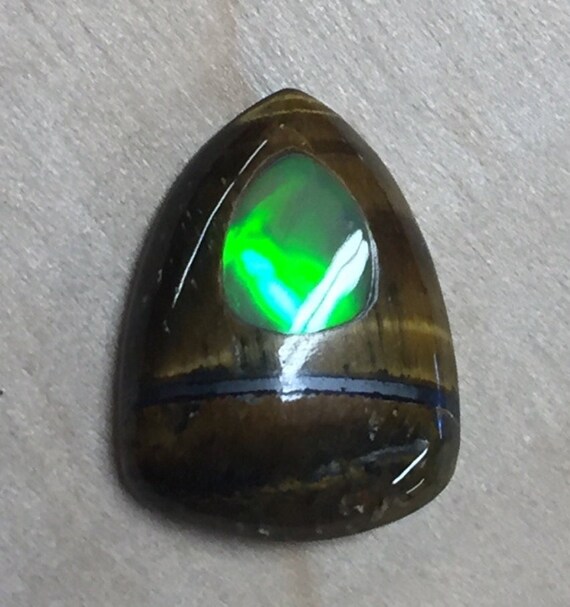Ethiopia Welo Green Fire Opal Inlaid in Africa Golden Tiger Eye Stone Cabochon Etsy