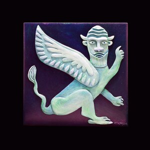Winged Man /sculpted Egyptian Tile/ Sphinx Decorative Tile/mythical ...