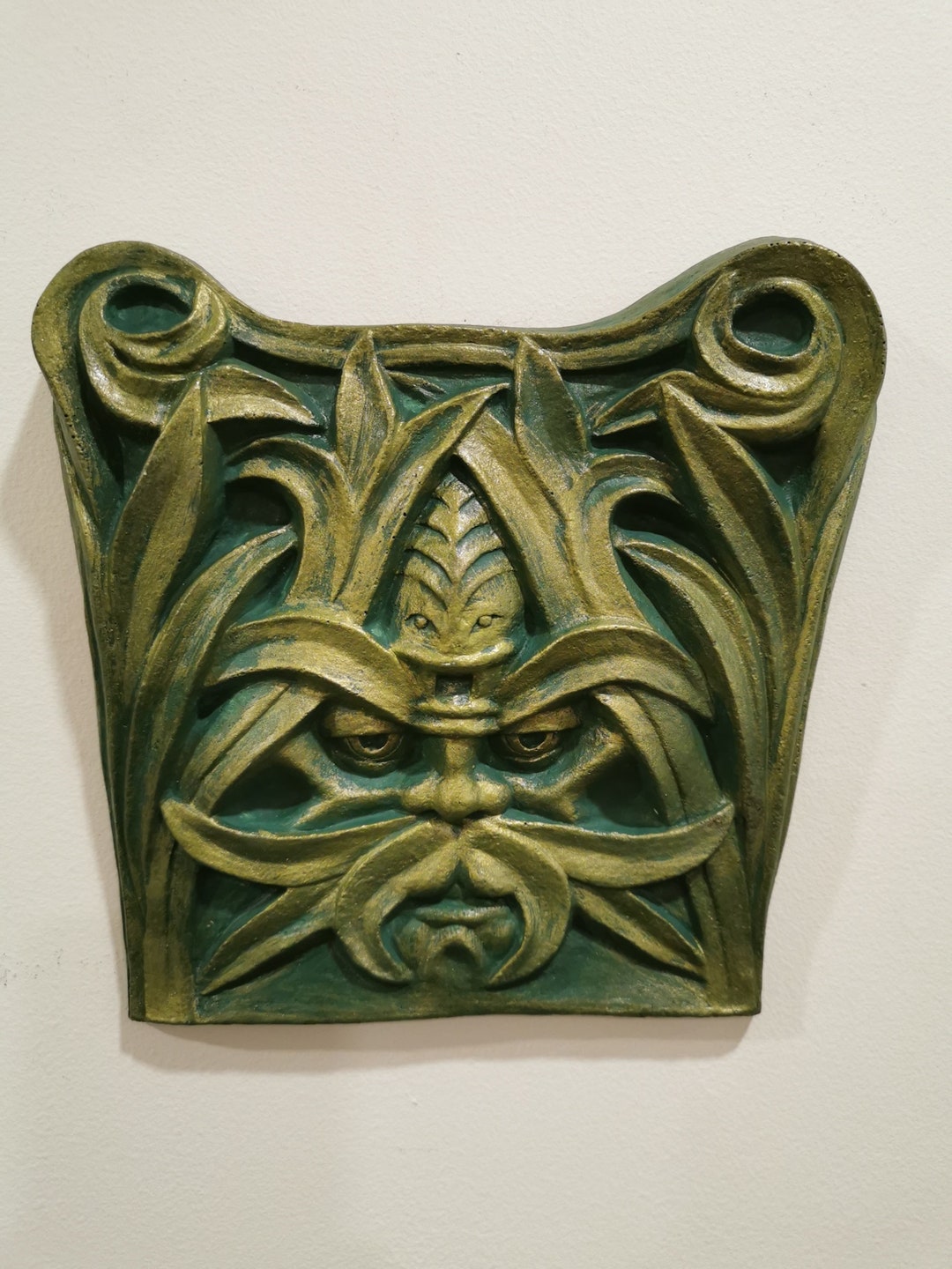 Garden Man Relief/ Gothic Man Wall Sculpture/ Leaf Man Face /decorative ...