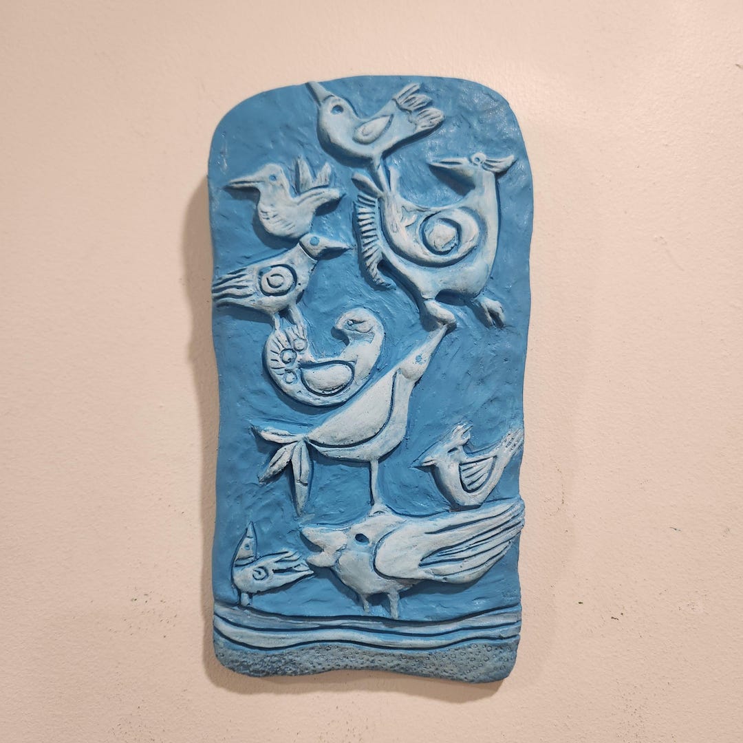 Sculpted Birds Tile/bas Relief Bird Wall Sculpture/ Many Birds Wall Art ...