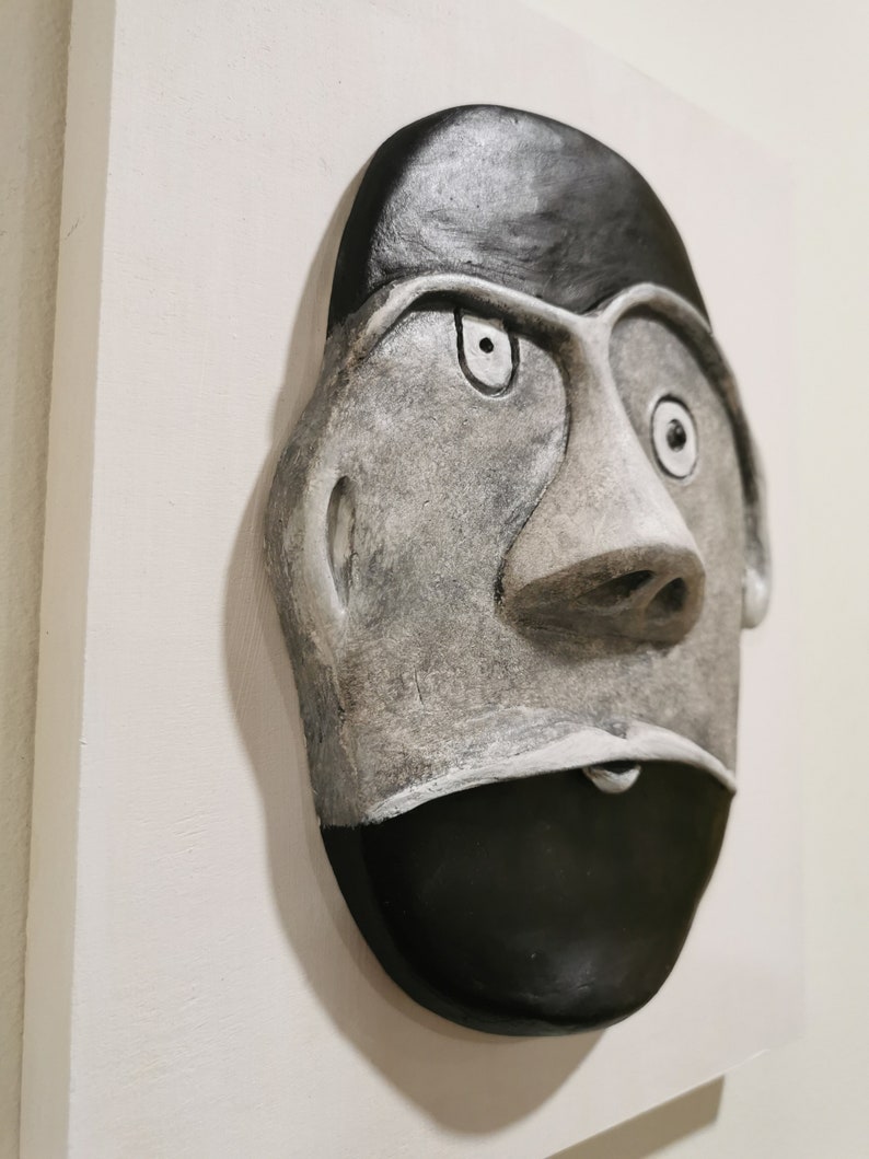 Metallic Grey Face/modern Mask /painted Face Relief /grey Mask/ Wall ...