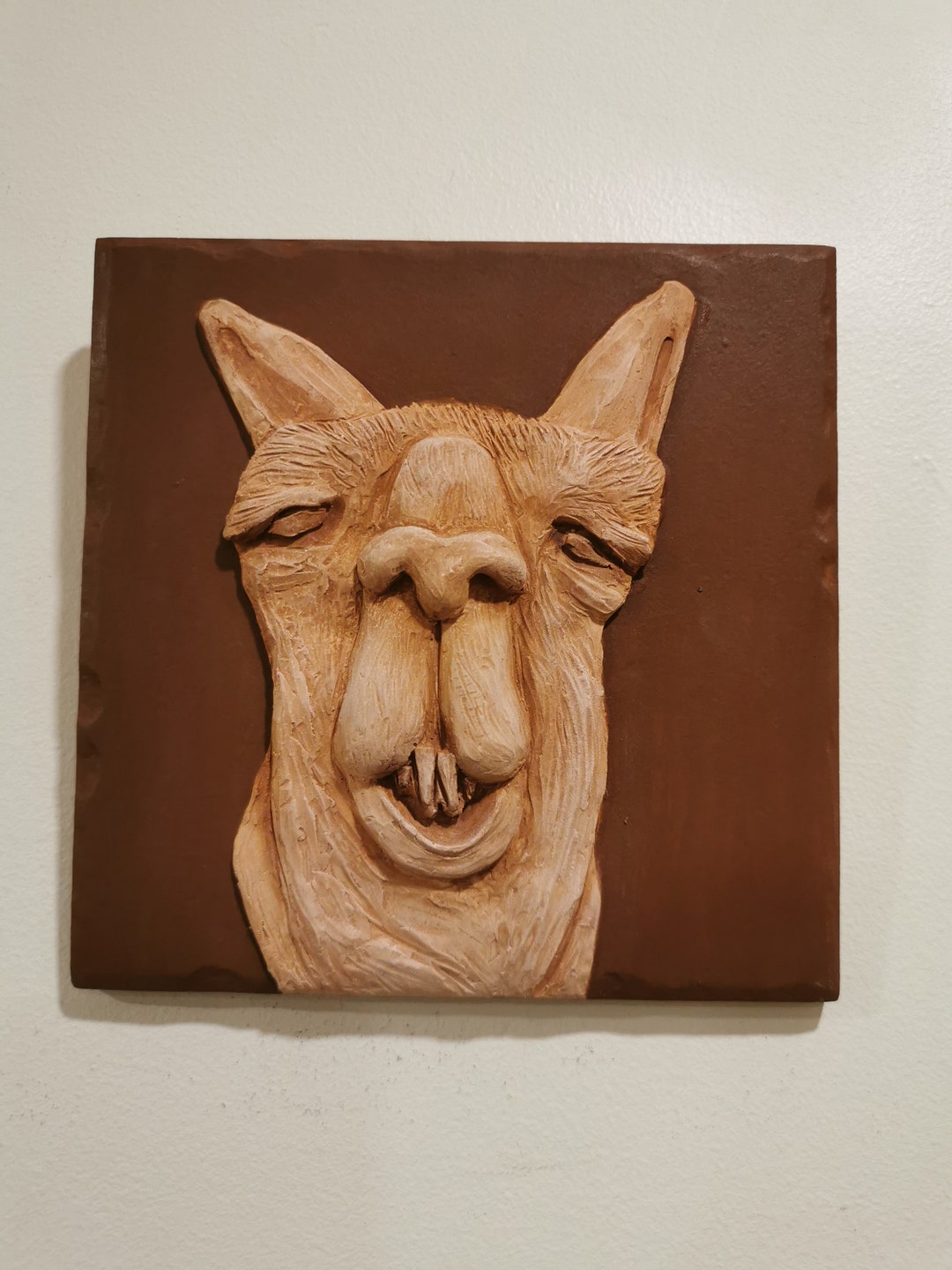 Hand Made Llama Wall Tile/ Llama Lover Wall Art Gift/ Funny Llama Face ...