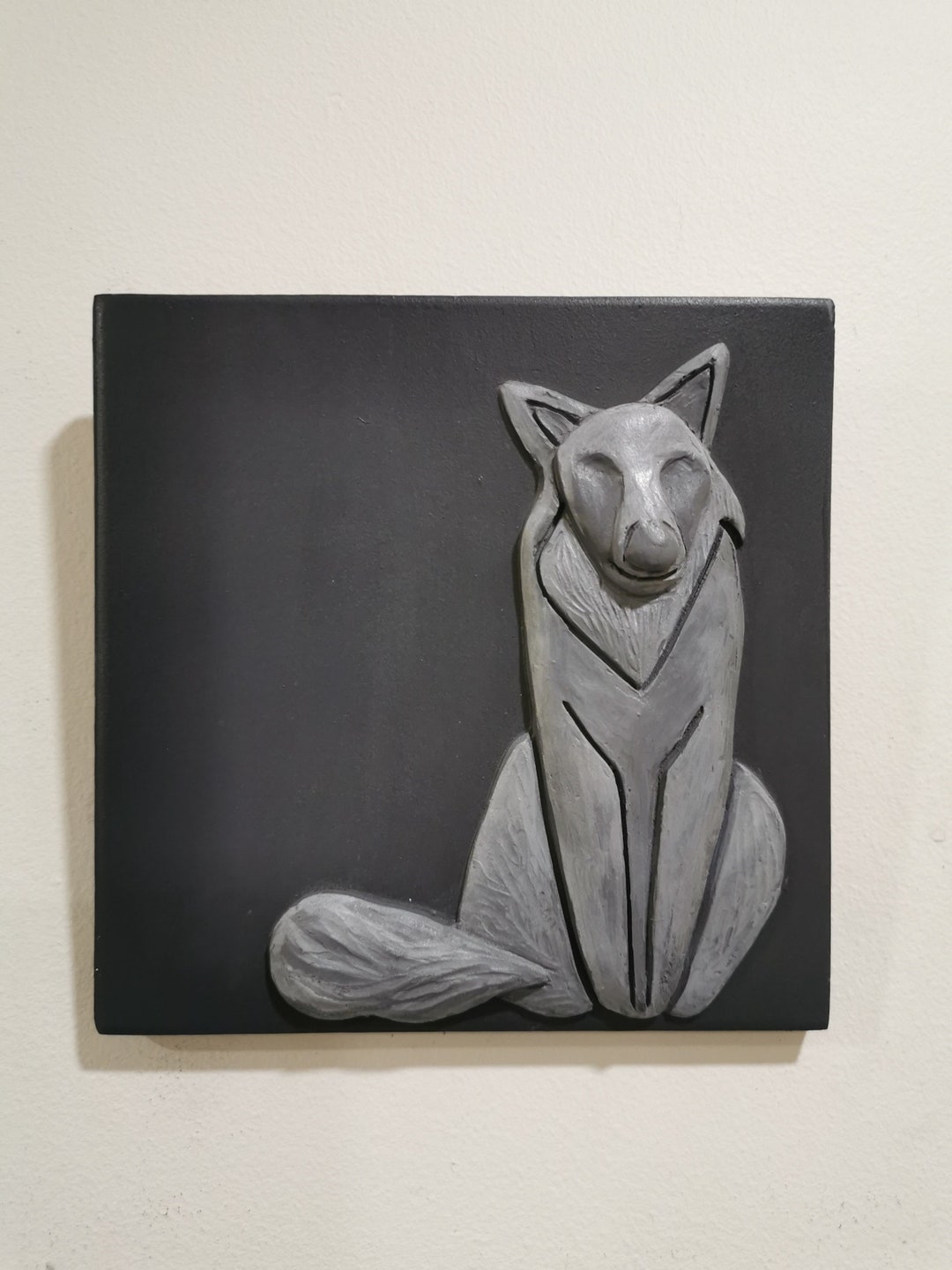 Sitting Fox/ Animal Decorative Tile/ Sculpted Fox Wall Sculpture / Fox ...