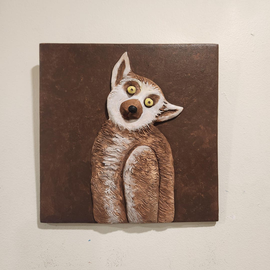 Sculpted Lemur Wall Tile/ Animal Wall Sculpture/ Hand Made Wall Decor ...