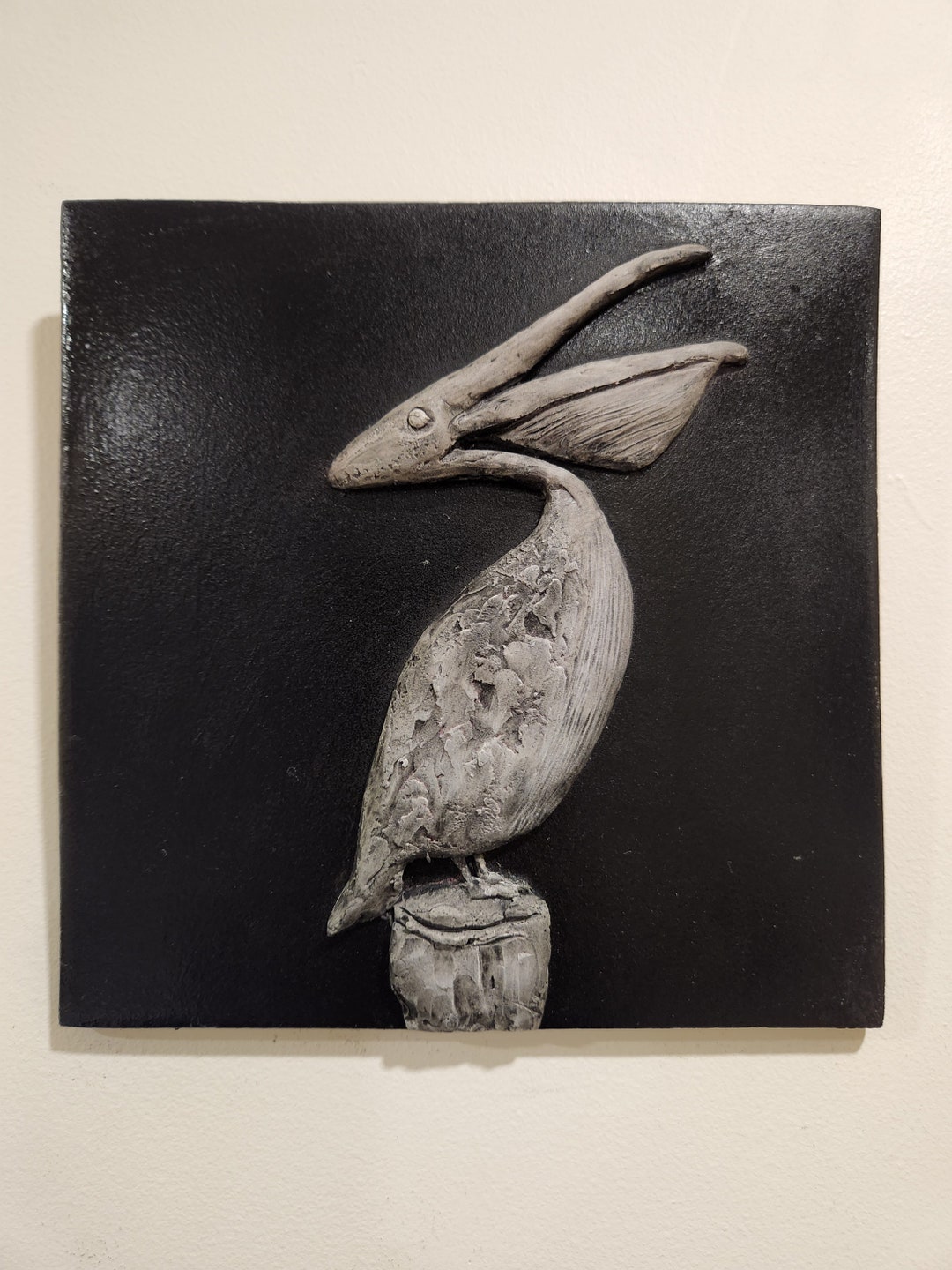 Handmade Pelican Bas Relief Wall Tile:/ Bird Art Plaque/ Sculpted ...