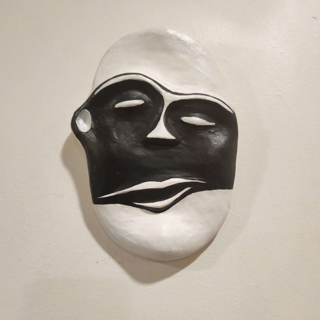 Black and White Face Art/ Modern Mask /painted Face Relief / Art/ Wall ...