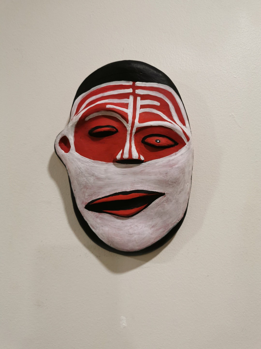 Red Face/red Black Mask/unique Face Tile/ Handmade Wall Decor ...