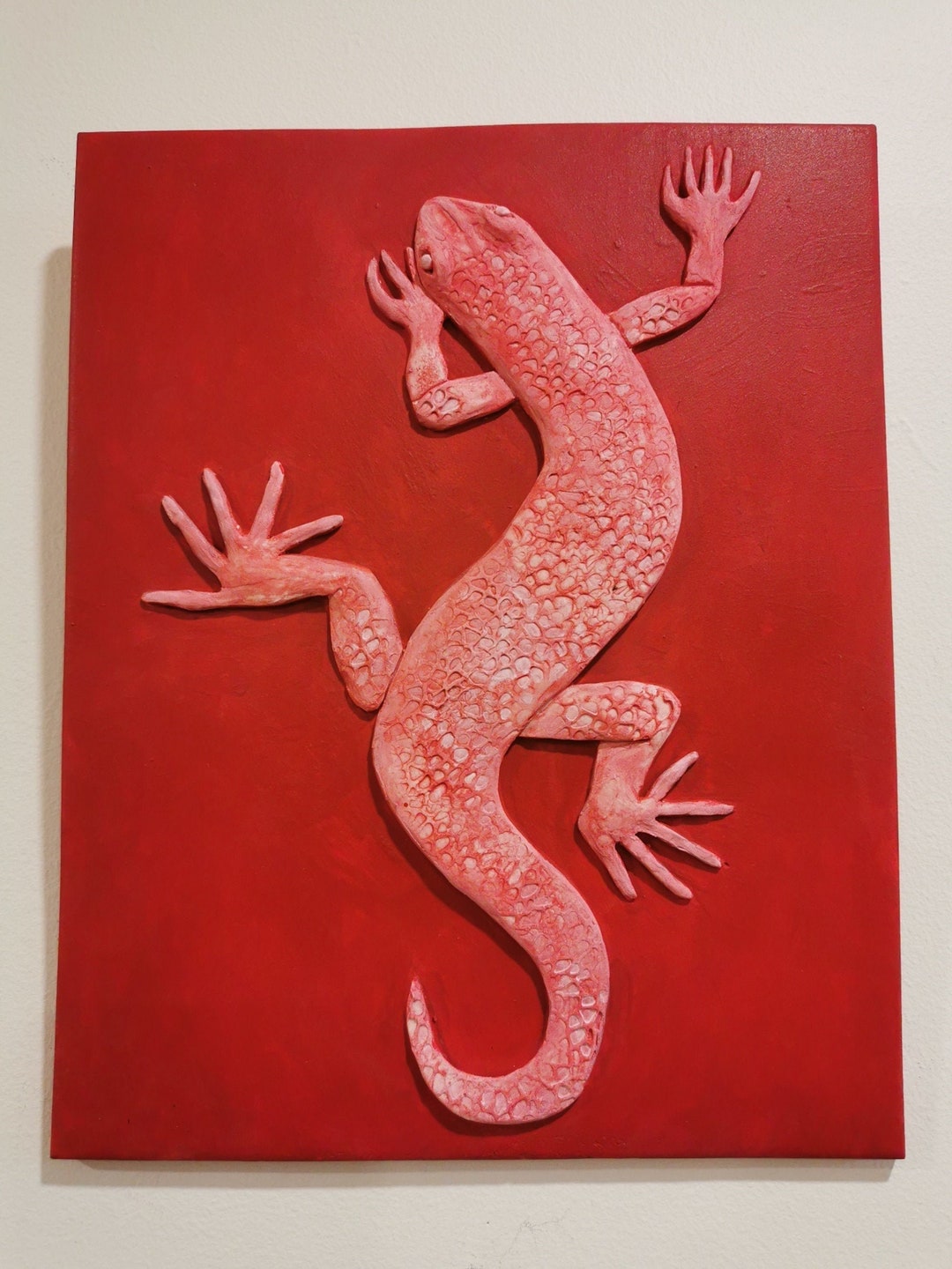 Lizard/ Sculpted Reptile Bas Relief /hand Painted Lizard/ Lizard Wall ...