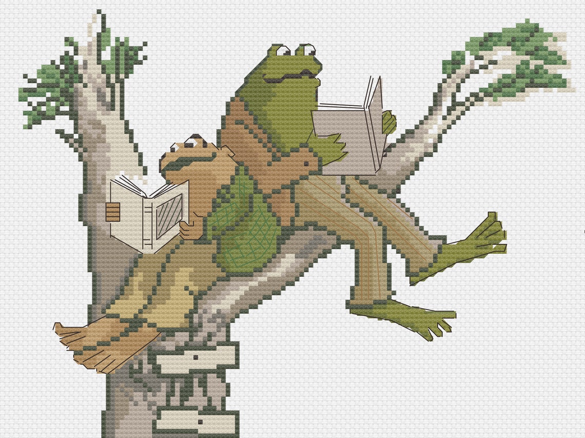 Frog and Toad Reading in a Tree a Cross Stitch Pattern - Etsy