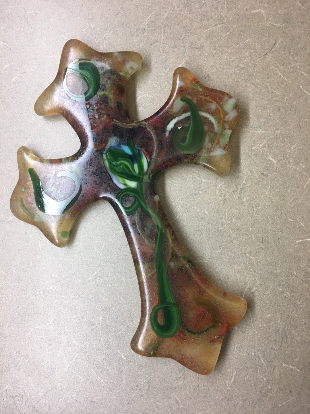 Fused Glass Christian Cross Wall Art - Handmade - Abstract - Large - Etsy