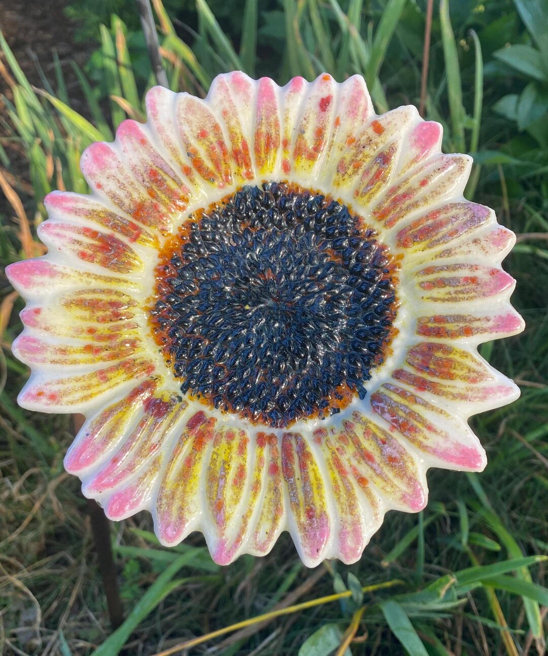 Fused Glass 3D Garden Flower Head - Strawberry Sunflower - Handmade ...