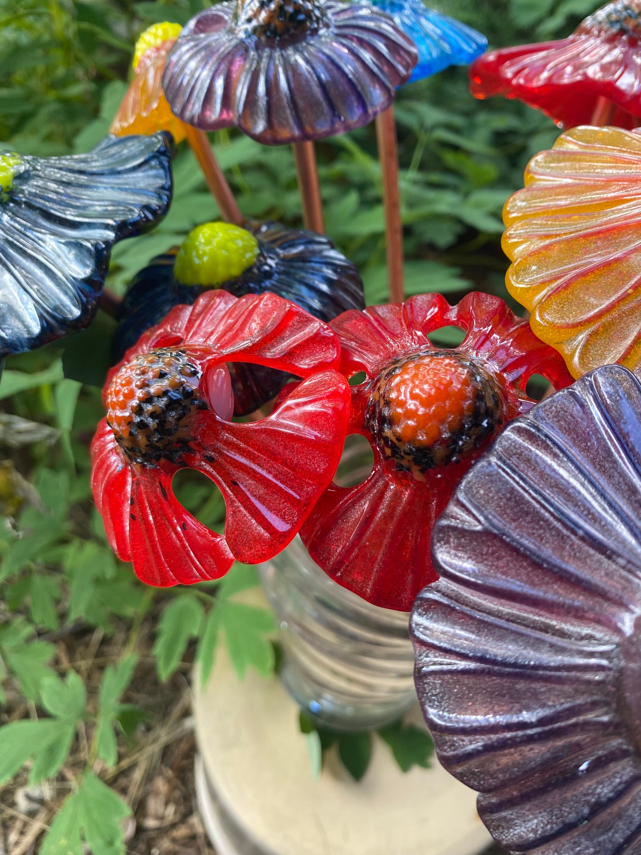 Fused Glass Garden 3D "cone Flowers" - Handmade - Planter/pot/vase - Etsy