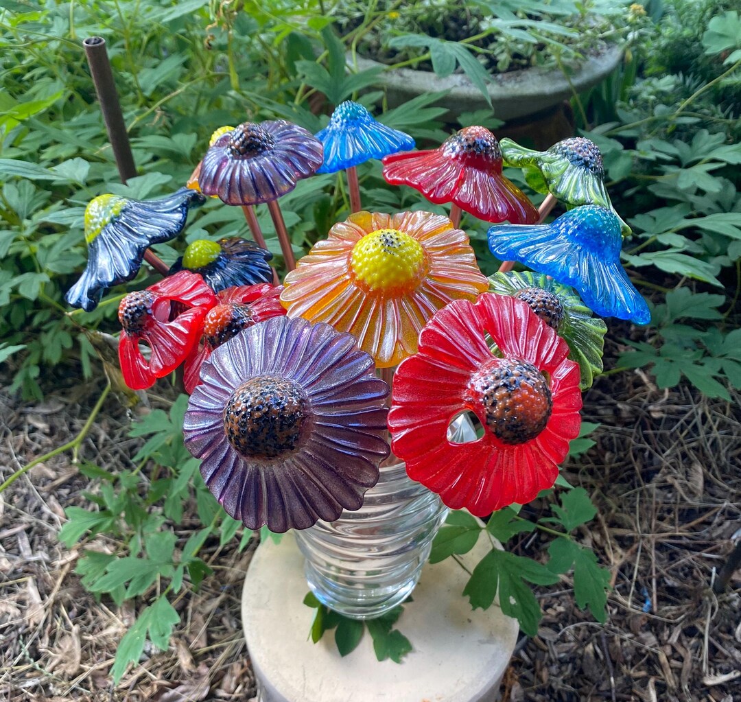 Fused Glass Garden 3D "cone Flowers" - Handmade - Planter/pot/vase - Etsy
