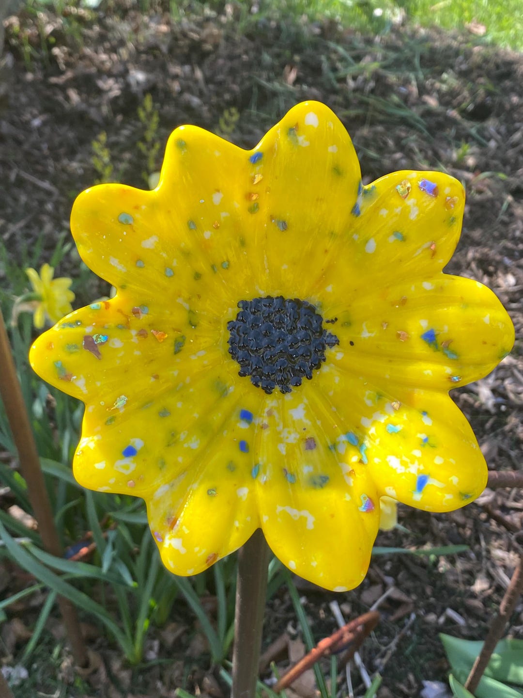 Fused Glass Daisy 3D Flower Head Garden for Stake - Handmade Colorful ...