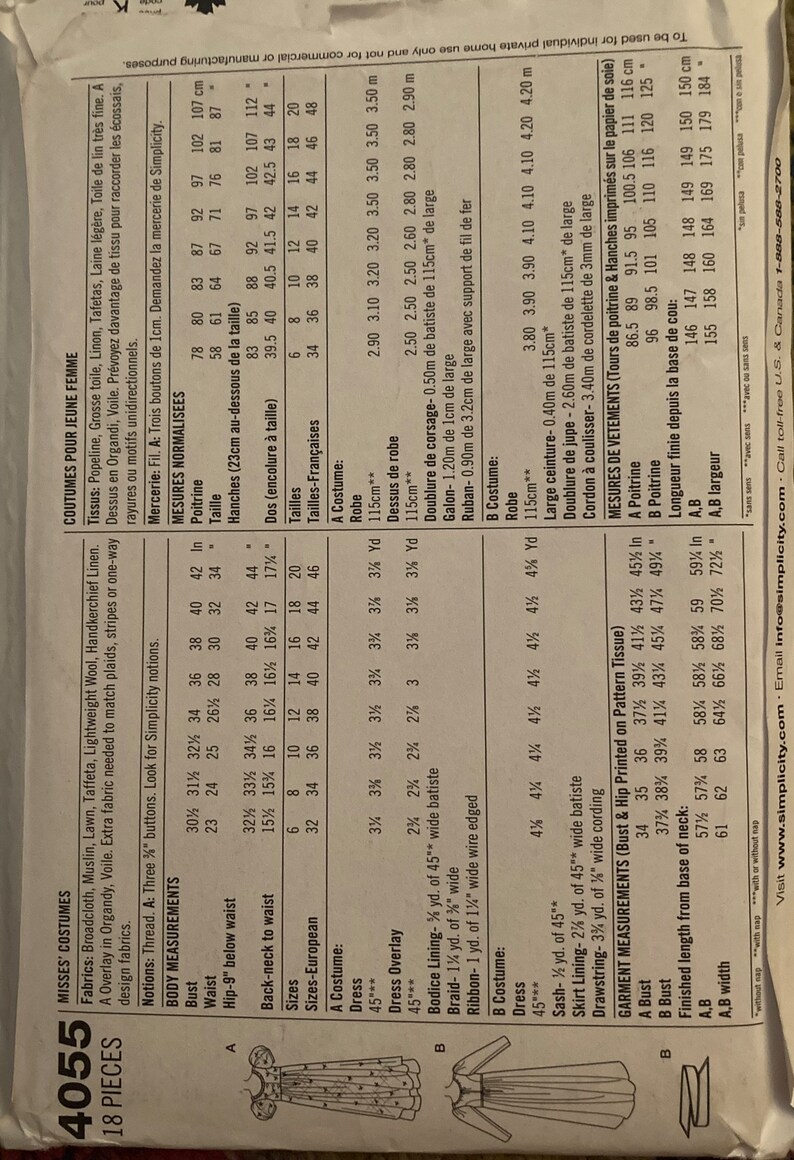 Simplicity 4055 18th/19th Century Empire Waist Dress Sleeve Variations ...