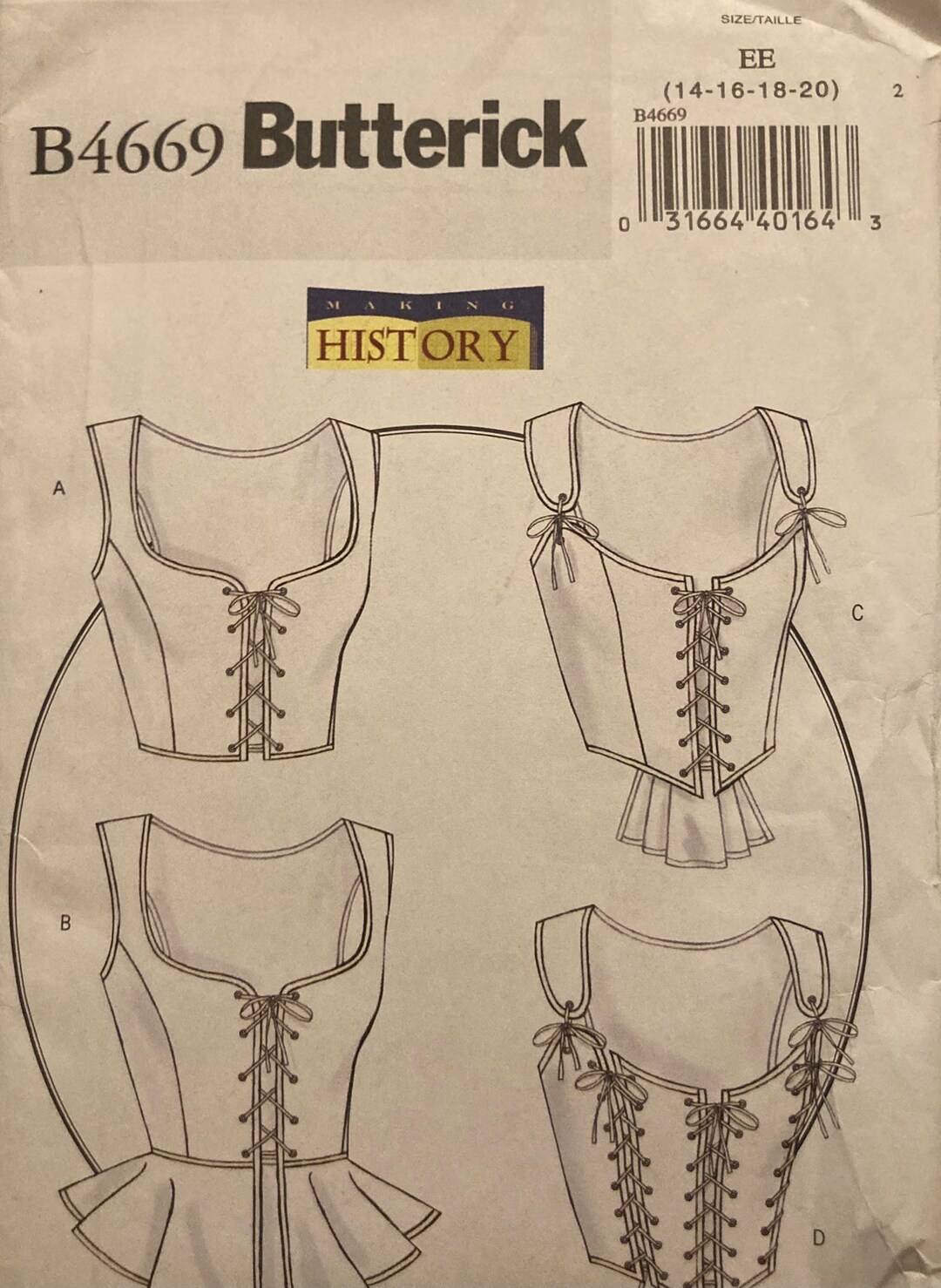 Butterick B4669 Vintage 2000s Making History Front Laced Corset Peplum ...