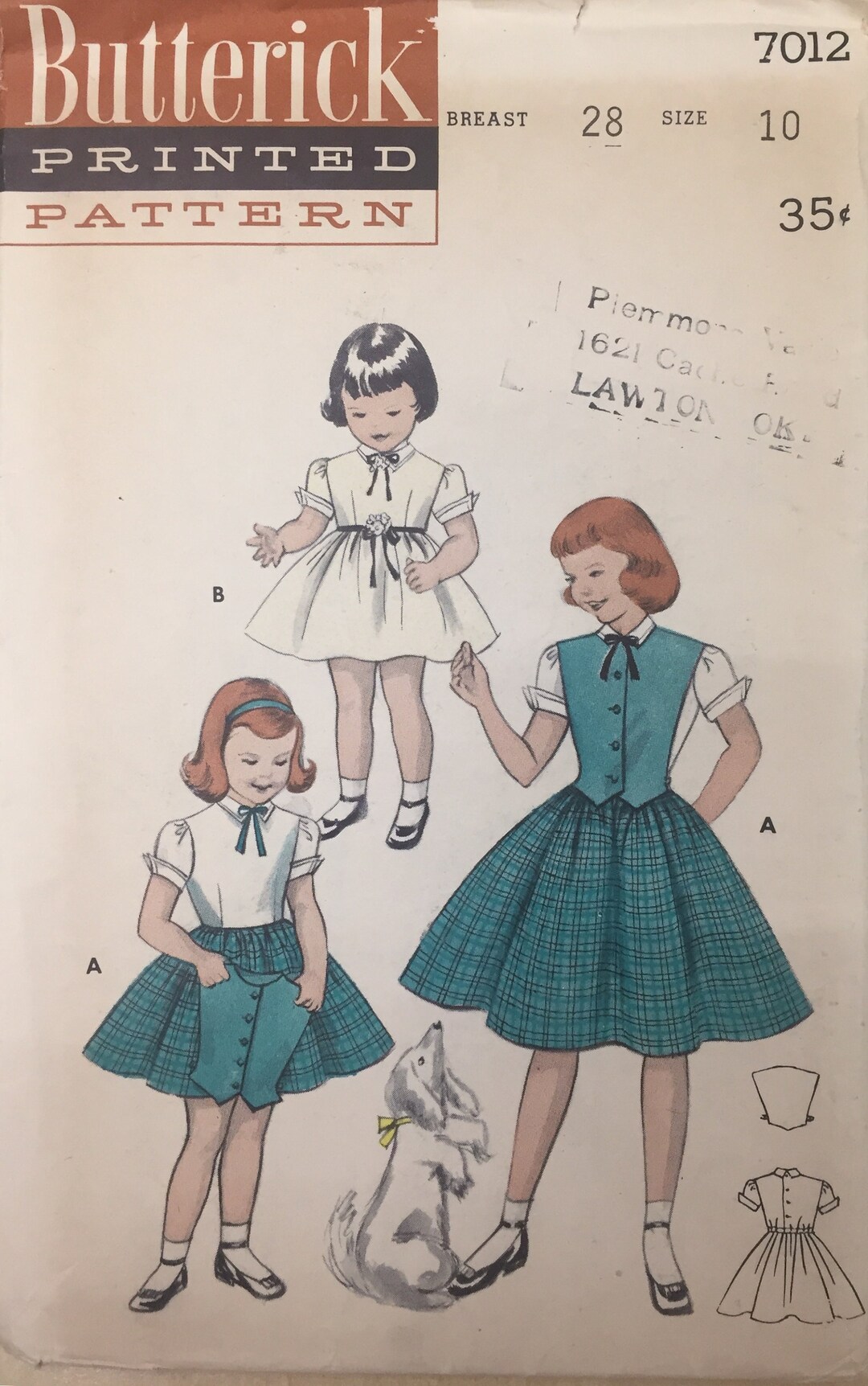 Butterick 7015 RARE Vintage 1950s Girl's Pinafore Dress and Poncho Bib ...