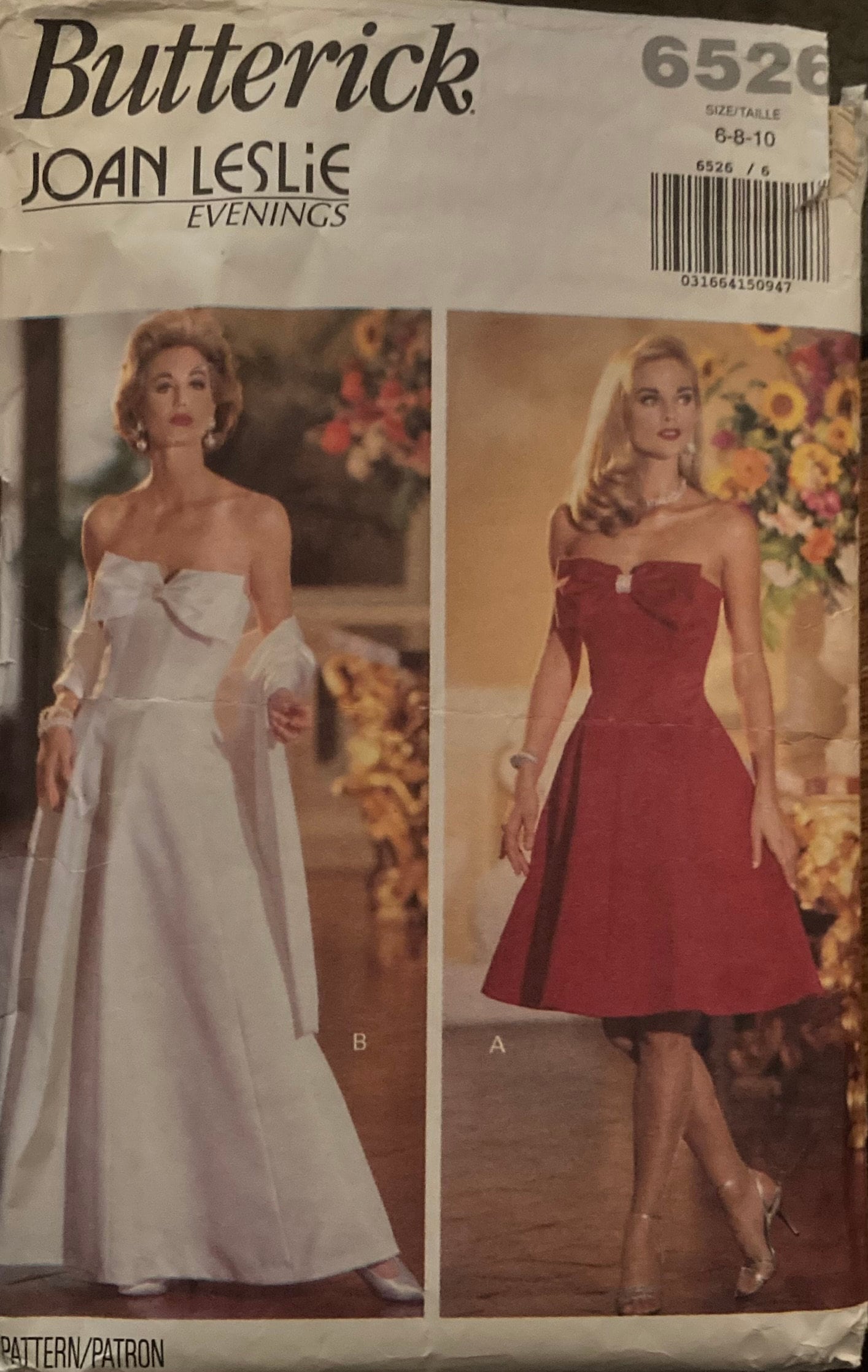 Butterick 6526 RARE Vintage 1990s Joan Leslie Evenings Strapless Gown Bow Stole Jacket A Line ...