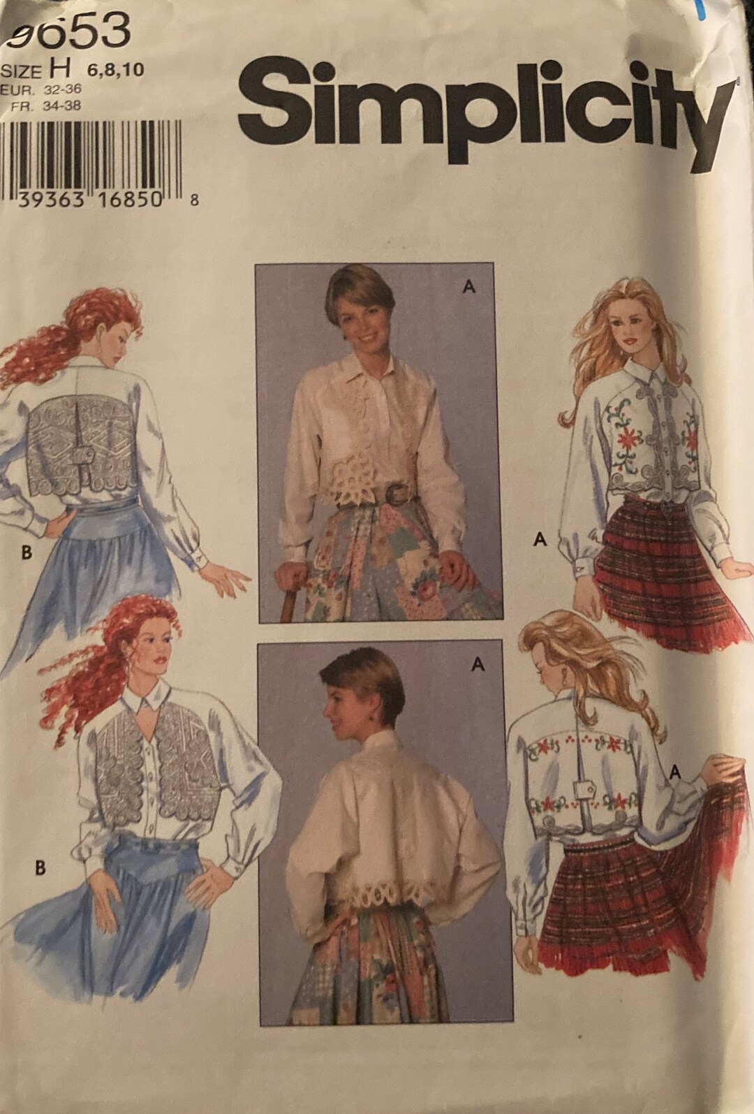Simplicity 9653 Vintage 1990s Collared Button up Blouse Lace Overlay ...
