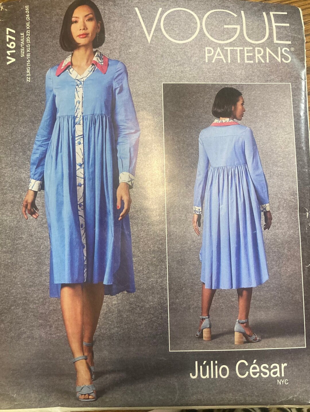 Vogue V1677 Julio Cesar Designer Semi-fitted Button-up Shirt Dress With ...