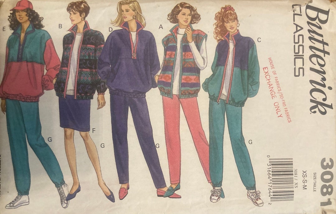 Butterick Classics 3081 Vintage 1990s Fleece Jacket Quarter Zip up Vest ...