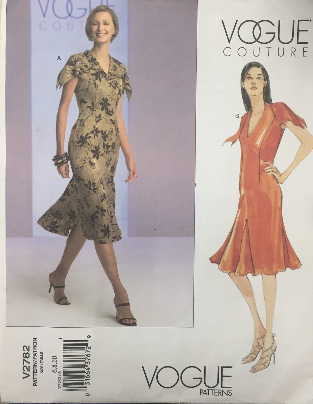 Vogue Couture V2782 RARE 2000s Fitted Lined Flared Dress V Neckline ...