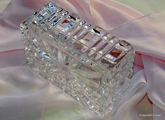 Vintage Clear Crystal Glass Trinket Jewelry Casket Bo… - Gem