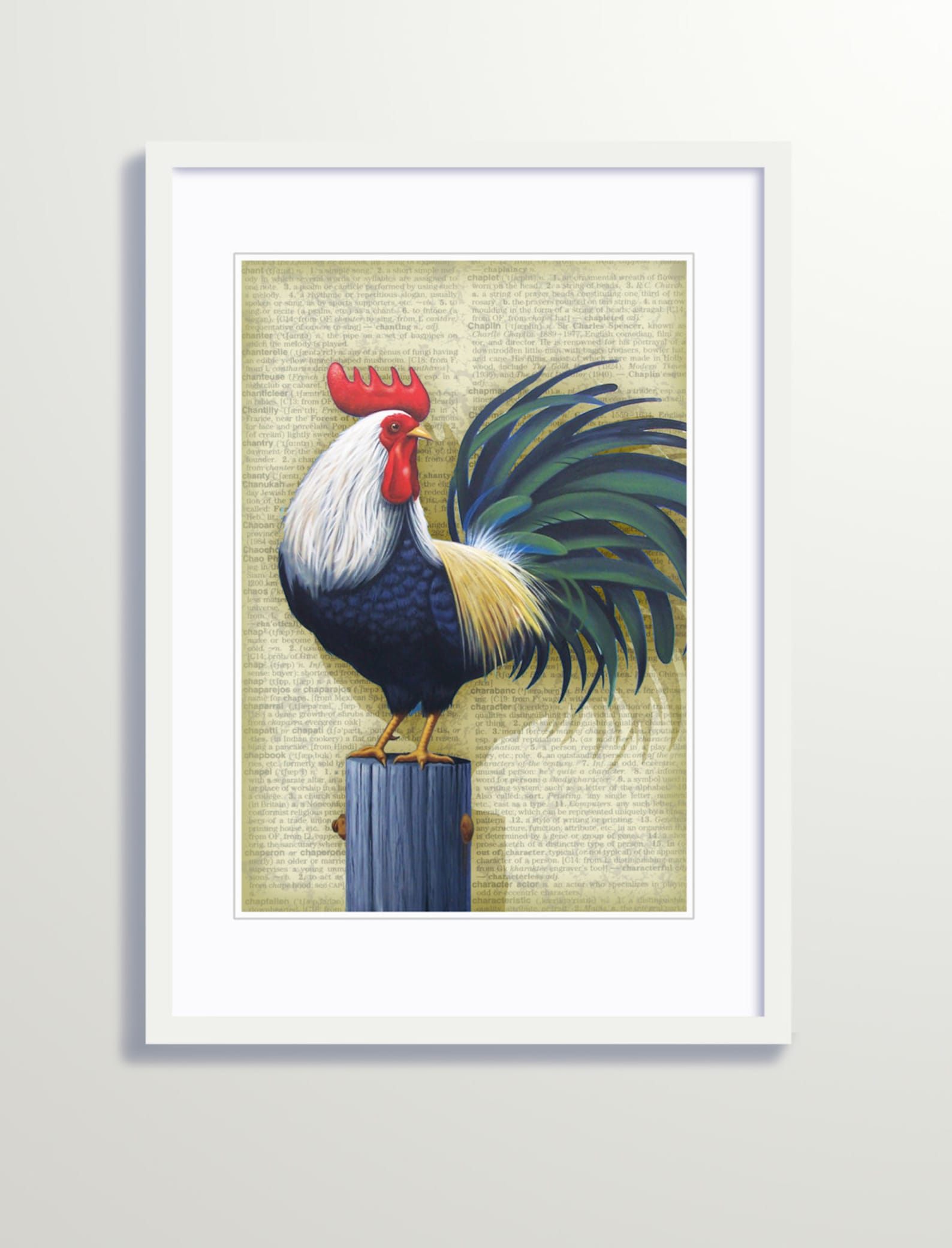 Rooster Art Print, Rooster Print, Rooster Art, Dictionary Page Rooster ...
