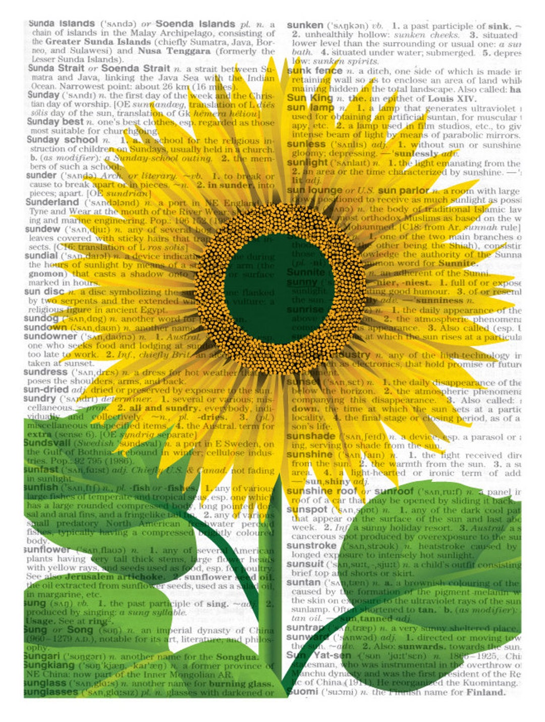 Printable Sunflower, Sunflower Poster, Sunflower Print, Dictionary ...