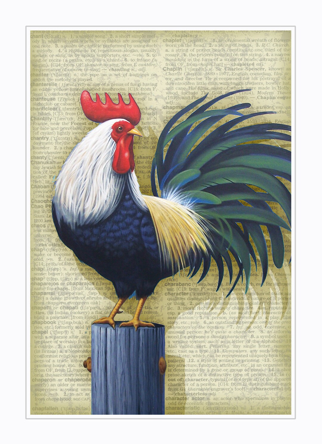 Rooster Art Print, Rooster Print, Rooster Art, Dictionary Page Rooster ...