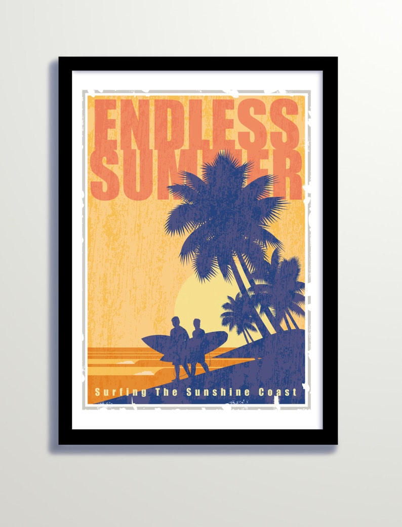 Vintage Surf Poster, Vintage Travel Poster, Vintage Print, Surfing ...