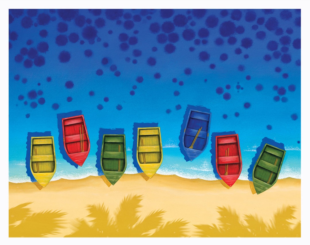 Boats Painting, Boats Art, Beach Painting, Beach Art, Rowboats Poster ...