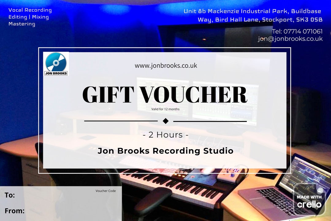 Recording Studio Gift Voucher stockport, UK Singing Experience - Etsy