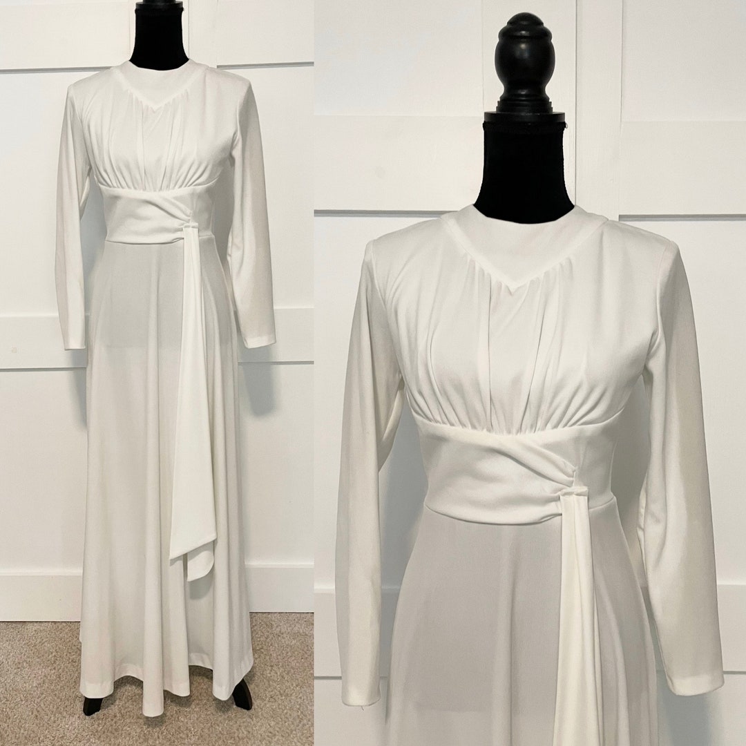 Vintage White High Neck Floor Length Dress With Long Sleeves - Etsy
