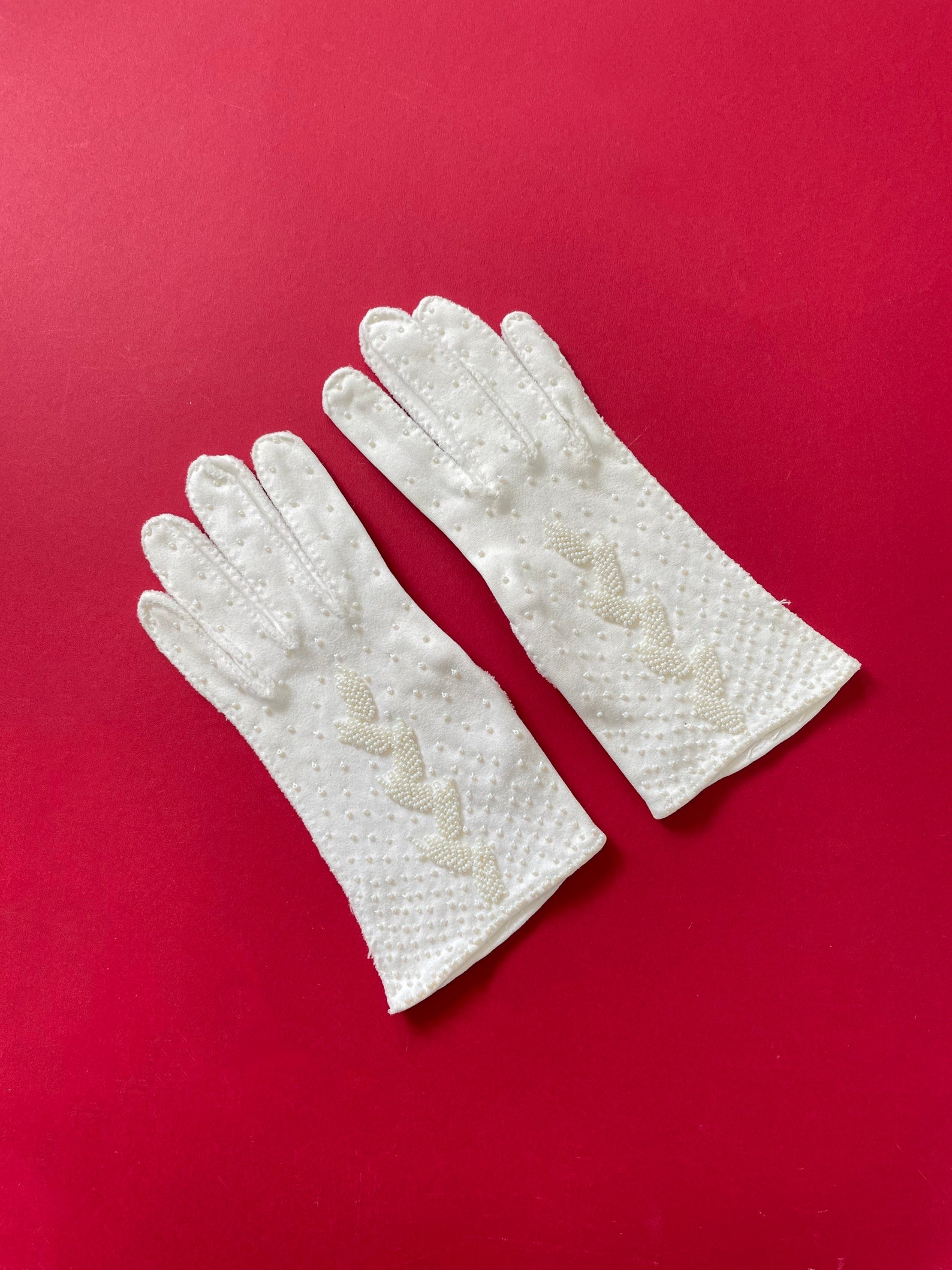 Vintage Bright White Short Formal Evening Gloves With Beading - Etsy