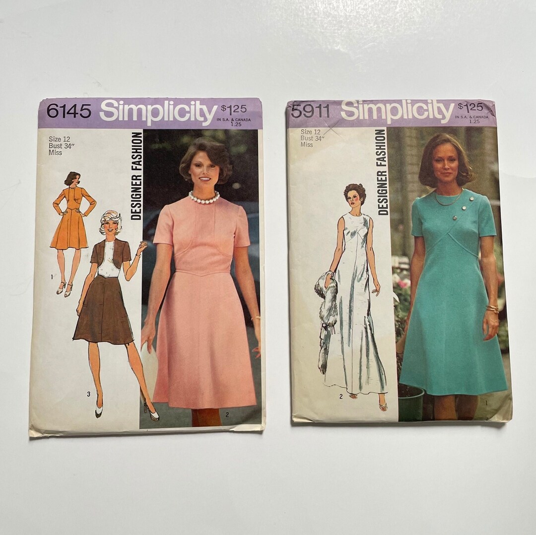 Simplicity Vintage 1973 Sewing Pattern - Size 12 Bust 34: Dress ...