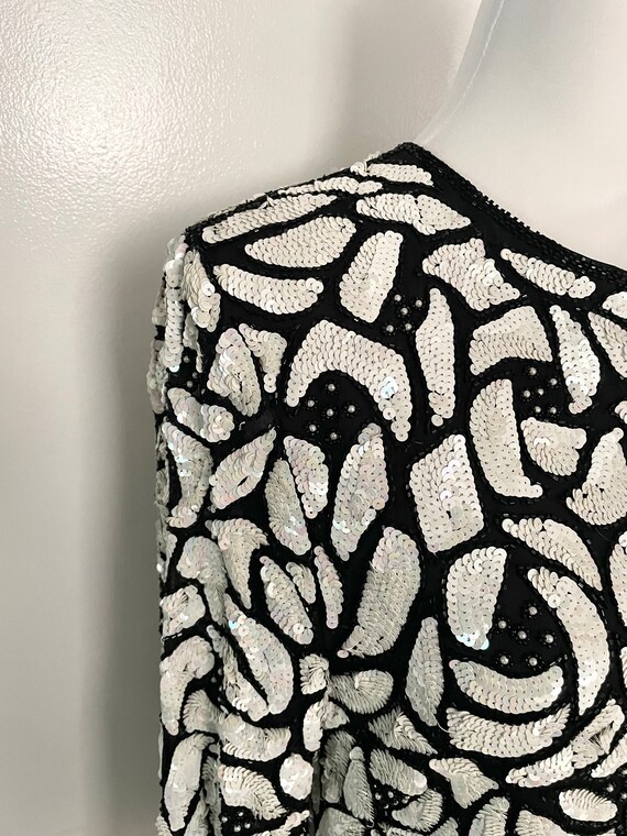 80s Vintage Black & White Heavily Sequined Long Sleev… - Gem