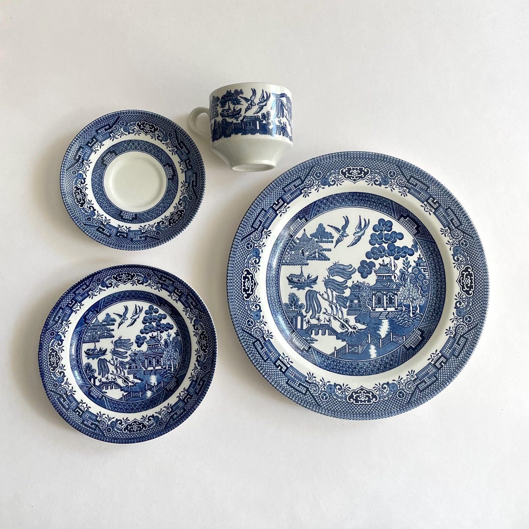 Vintage Churchill England Willow Blue and White Chinoiserie Dishware ...