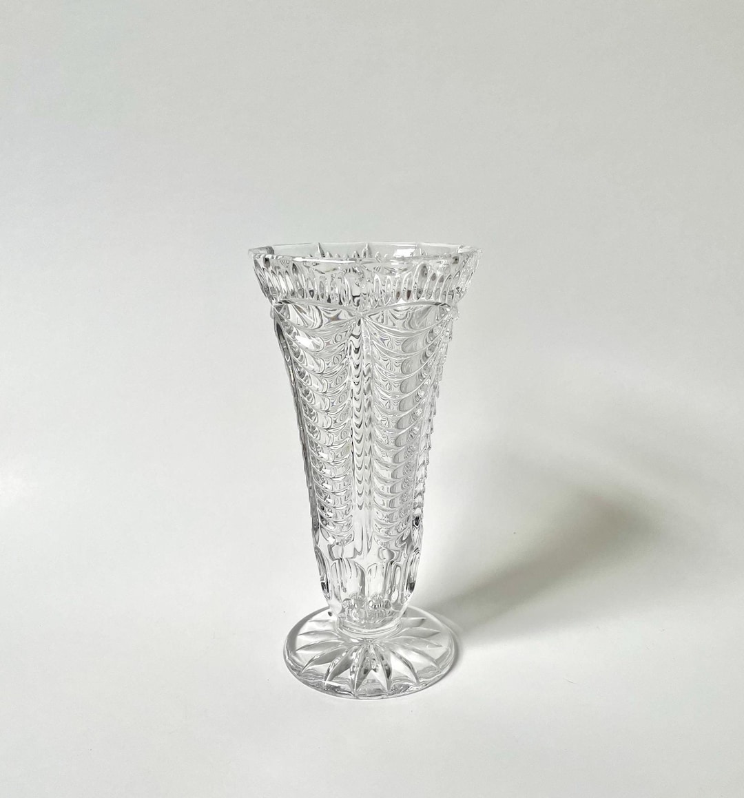 Vintage 7.5" Clear Pressed Glass Trumpet Vase - Etsy