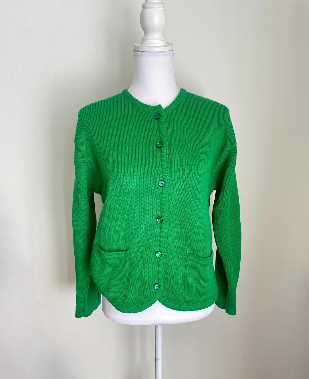 Vintage Kelly Green Tally Ho Acrylic Cardigan Sweater M/L - Etsy