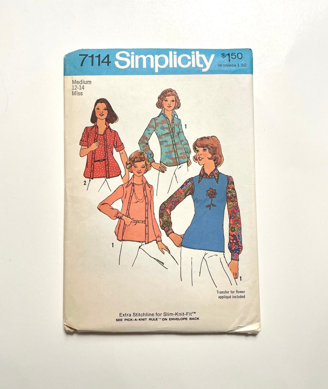 Simplicity 7114 Vintage 1975 Sewing Pattern - Size 12-14: Pullover Top ...