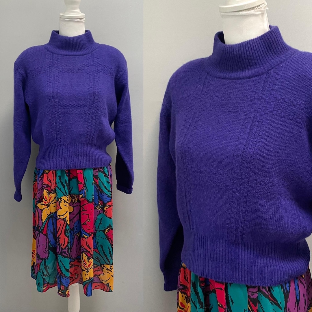 1980s Purple Pullover Knit Lambswool/ Angora Sweater With Shoulder Pads ...
