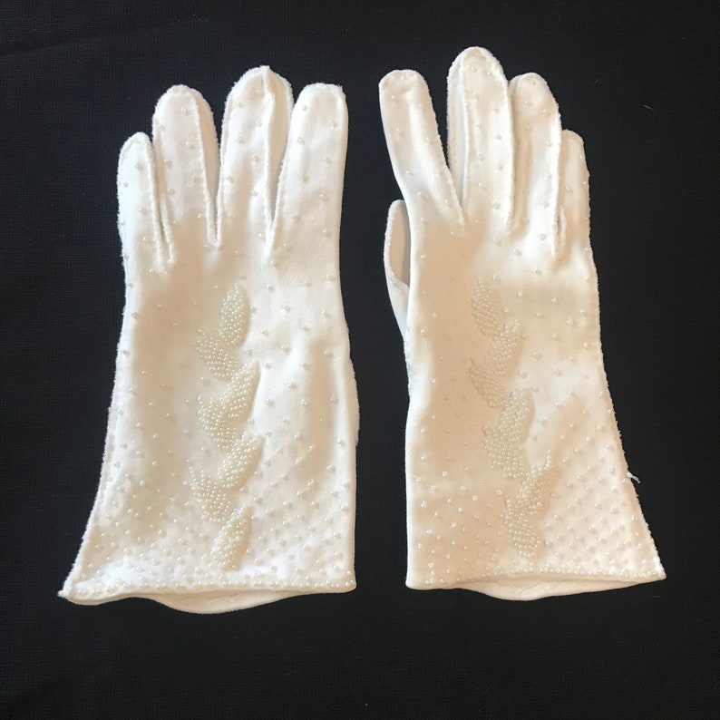 Vintage Bright White Short Formal Evening Gloves With Beaded | Etsy