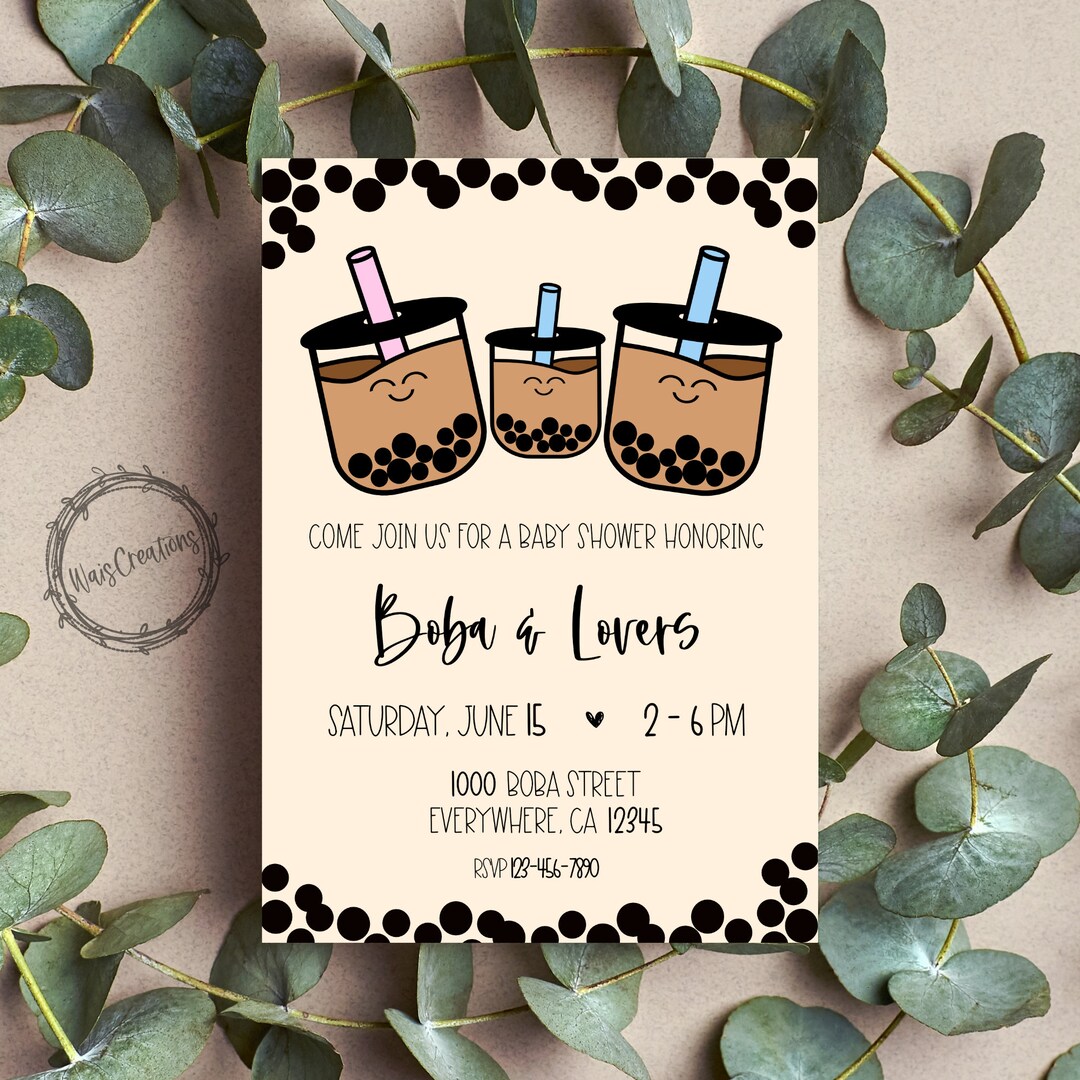 Custom Boba Baby Shower Invitation Let's Celebrate Par-tea Invite ...